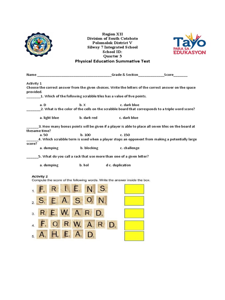 PE Q3 Summative | PDF