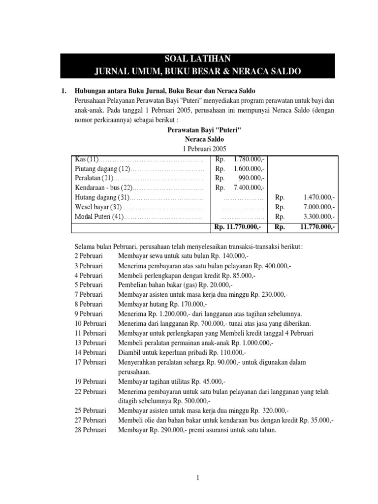 Soal Jurnal Umum - Buku Besar Neraca Saldo | PDF