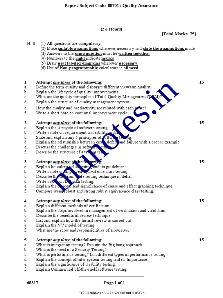 Quality Assurance Exam Paper BSC IT | PDF | Software Testing | Life ...