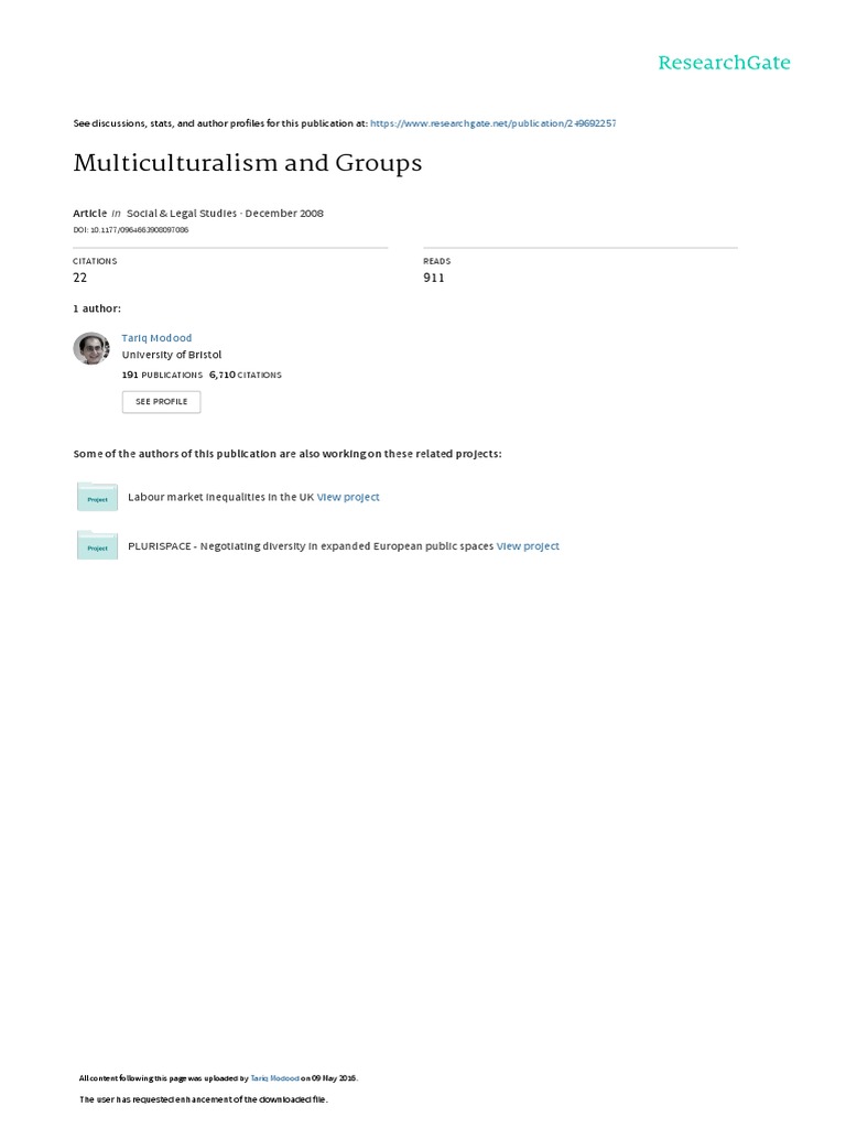 Multiculturalism and Groups - Cleaned | PDF | Citizenship ...