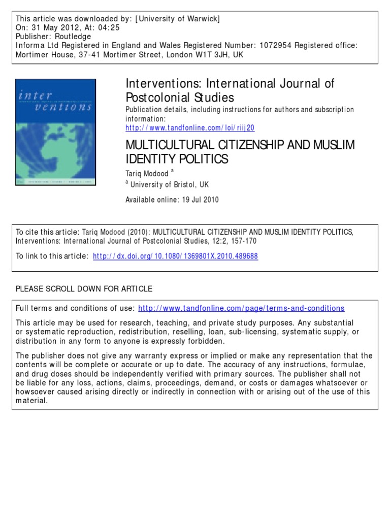 Multicultural Citizenship and Muslim Ide - Cleaned | PDF ...