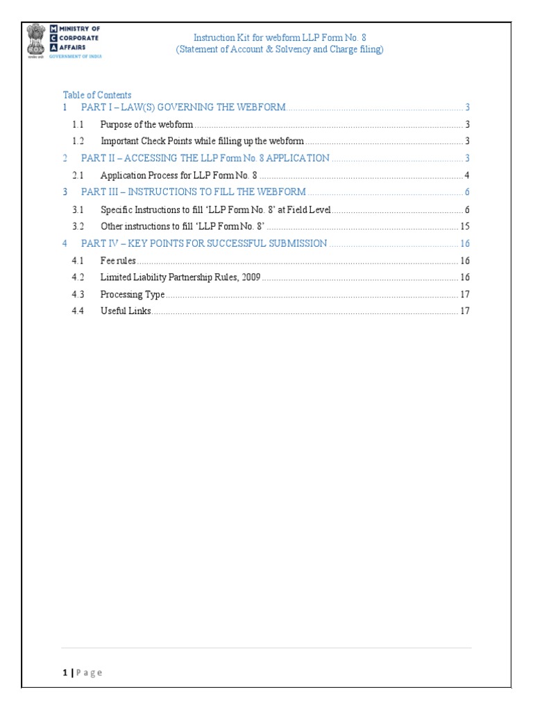Instruction Kit - LLP Form No. 8 | PDF | Limited Liability Partnership | Accountant