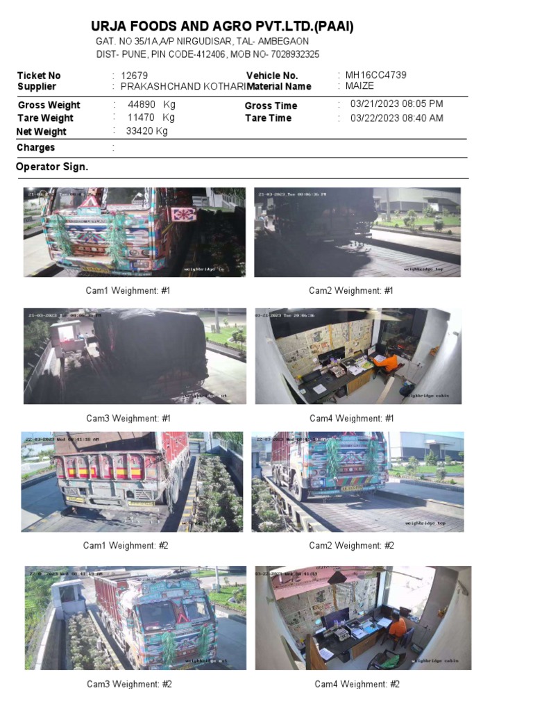 Urja Foods and Agro PVT - Ltd. (Paai) : Operator Sign | PDF