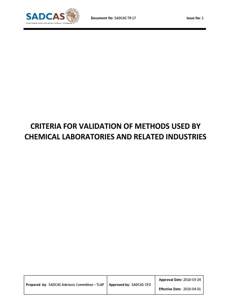 SADCAS TR 17 - Criteria For Validation of Methods Used by Chemical Laboratories and Related ...