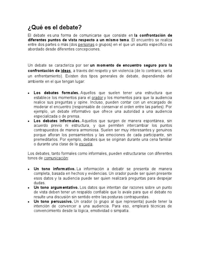 Tipos y Características del Debate | PDF | Hablar en público