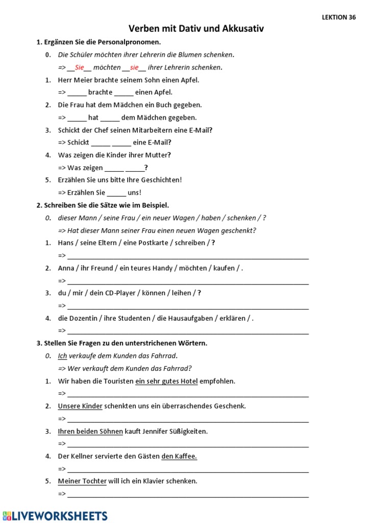 Verben Mitdativundakkusativ Verben Mit Dativ Verben Mit Dativ Und