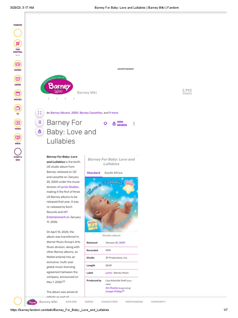 Barney For Baby - Love and Lullabies - Barney Wiki - Fandom | PDF | Fandom