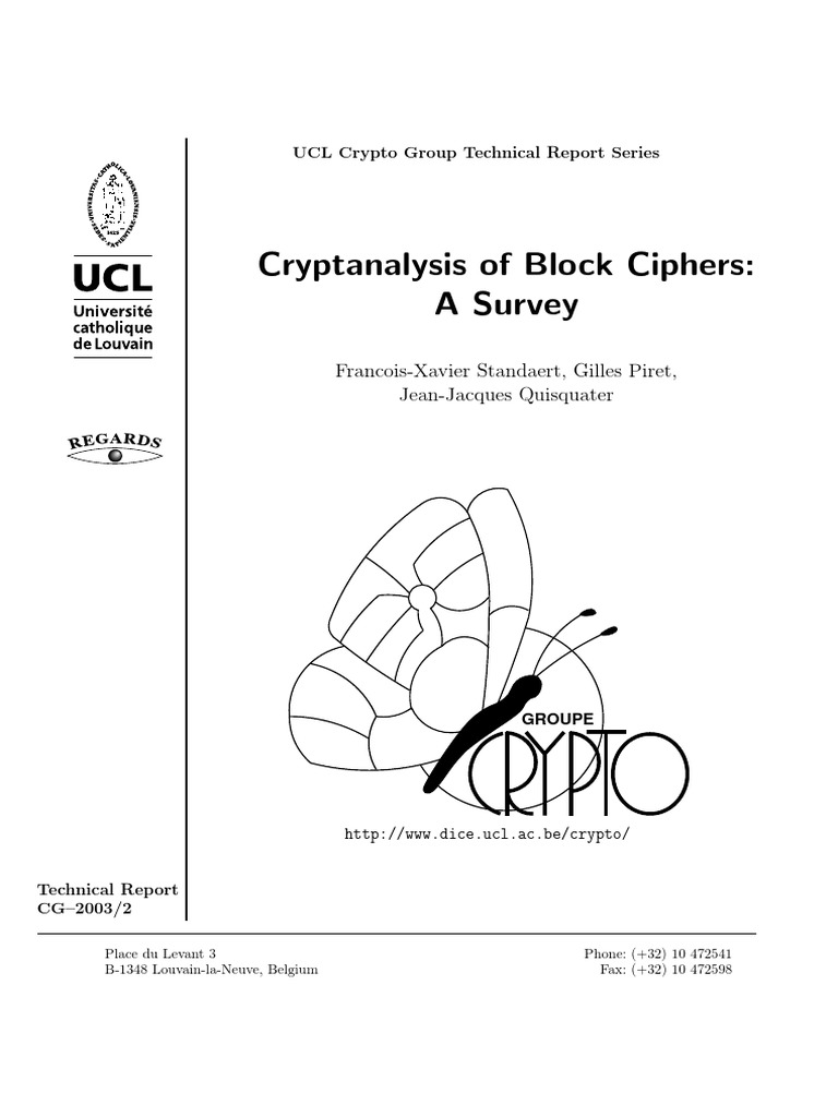 Cryptanalysis of Block Ciphers: A Survey: Francois-Xavier Standaert, Gilles Piret, Jean-Jacques ...