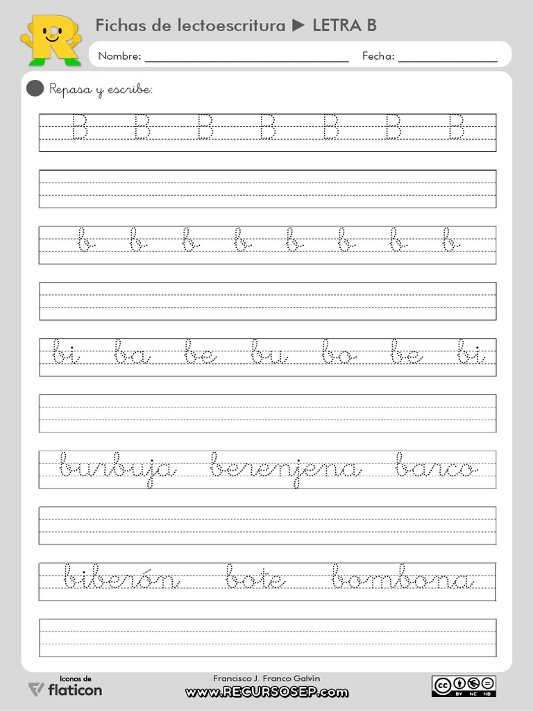 Fichas de Lectoescritura: Letra B | PDF