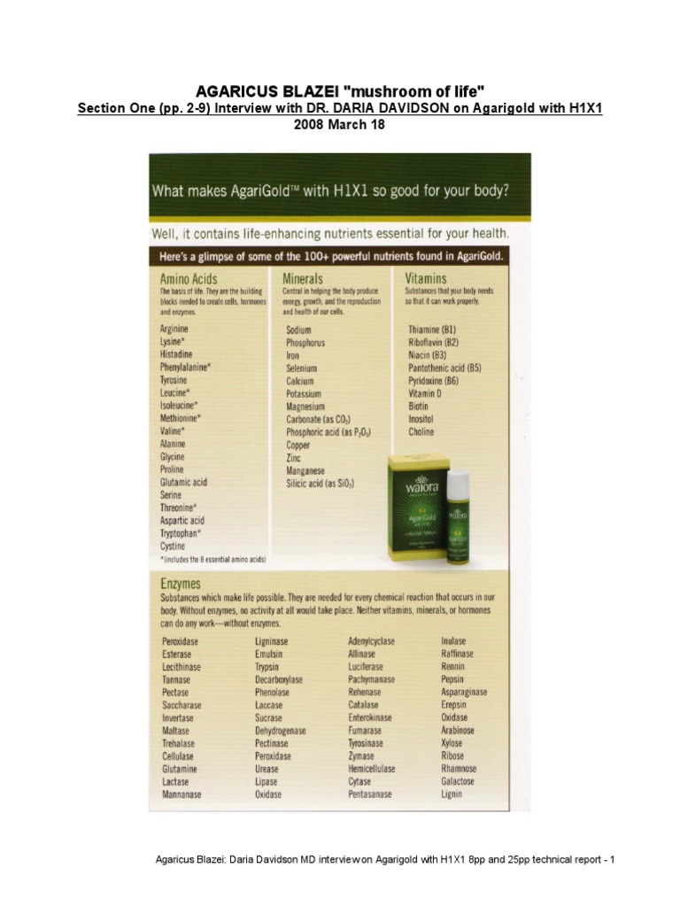 Daria Davidson MD Interview On Agarigold With H1X1 (Agaricus Blazei) 8pp and 25pp Technical ...