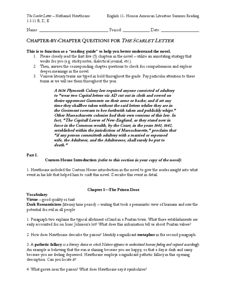 English 11 Honors TSL Summer Reading Chapter by Chapter Reading Guide ...