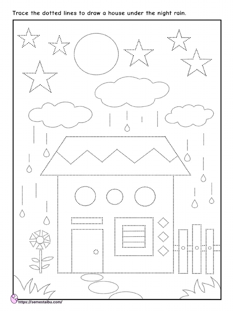 Kindergarten Worksheet Shape Tracing House | PDF