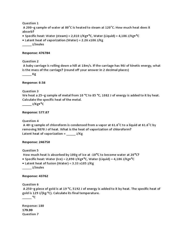 Physics Quiz | PDF | Latent Heat | Heat Capacity