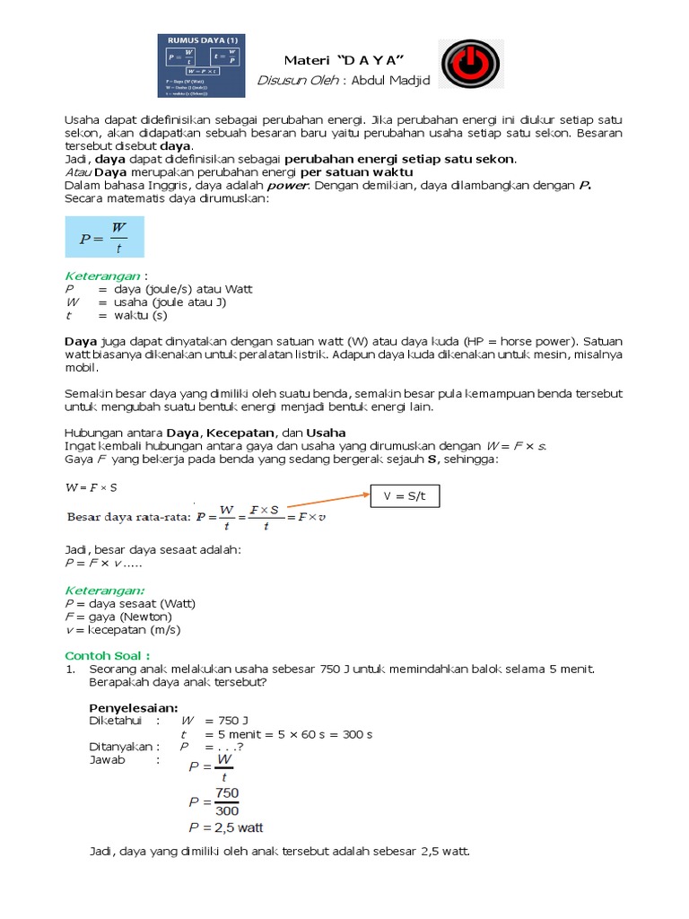 Pengertian dan Rumus Daya dalam Fisika | PDF