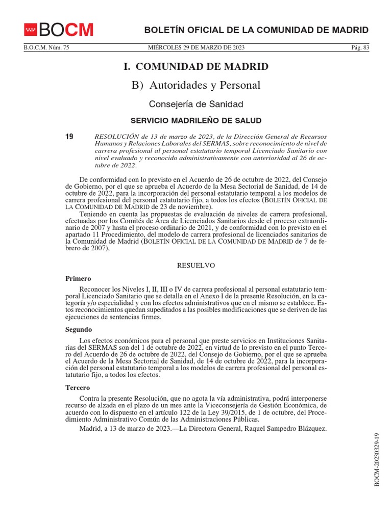 BOCM 20230329 19 Facultativos | PDF | España | Gobierno de españa