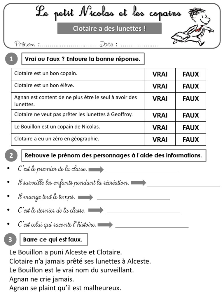 Le Petit Nicolas Et Les Copains Questionnaires | PDF