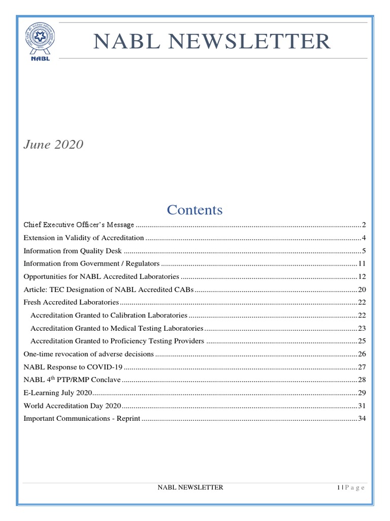 NABL June 2020 Newsletter | PDF | Verification And Validation | Medical ...