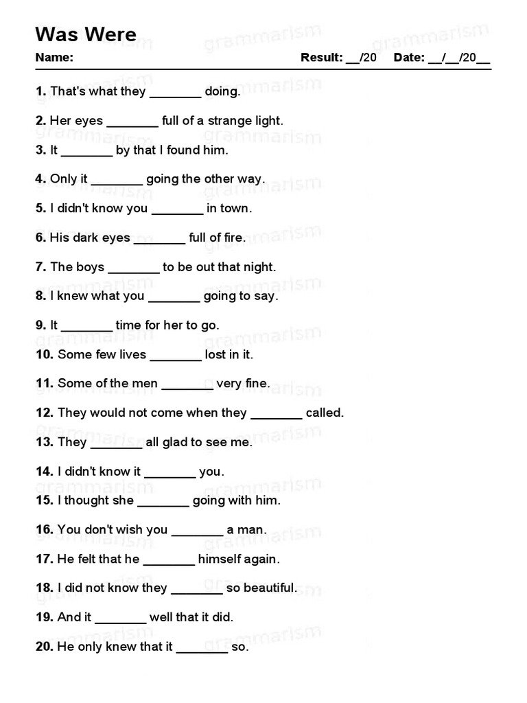 Fill in the Blanks: Was/Were Exercises | PDF
