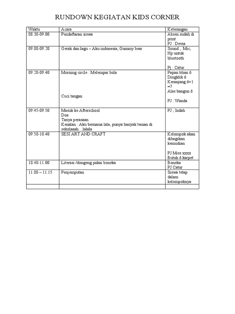 Rundown Kids Corner | PDF