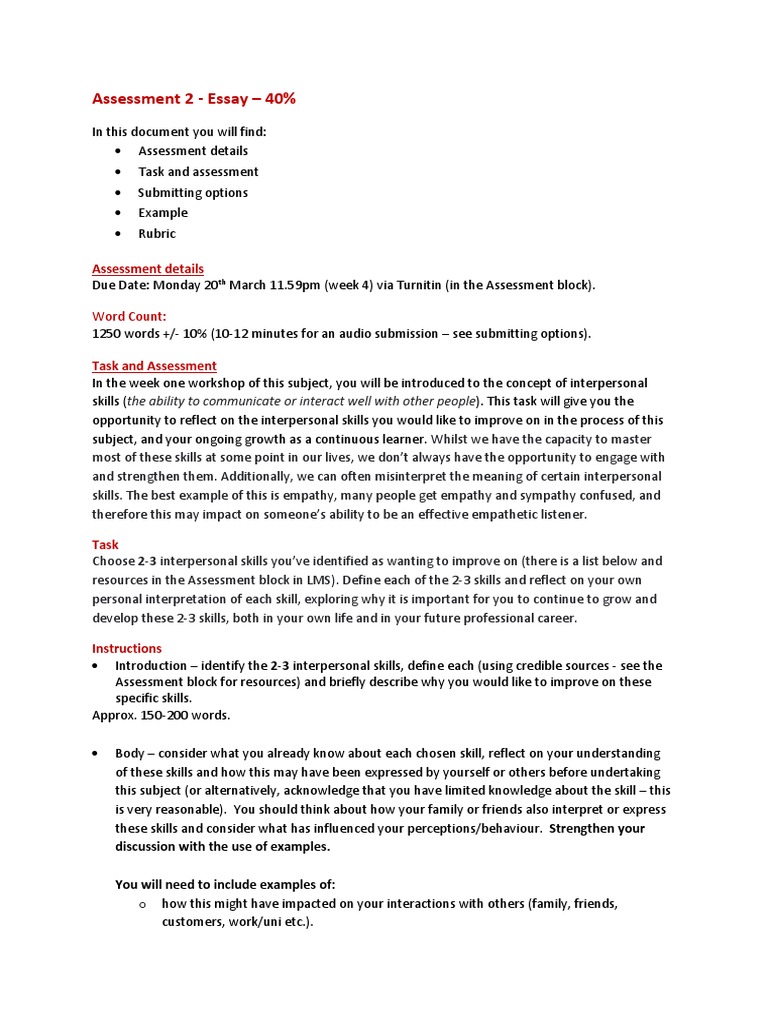 Assessment 2 - Reflective Writing Piece Instructions and Rubric | PDF ...