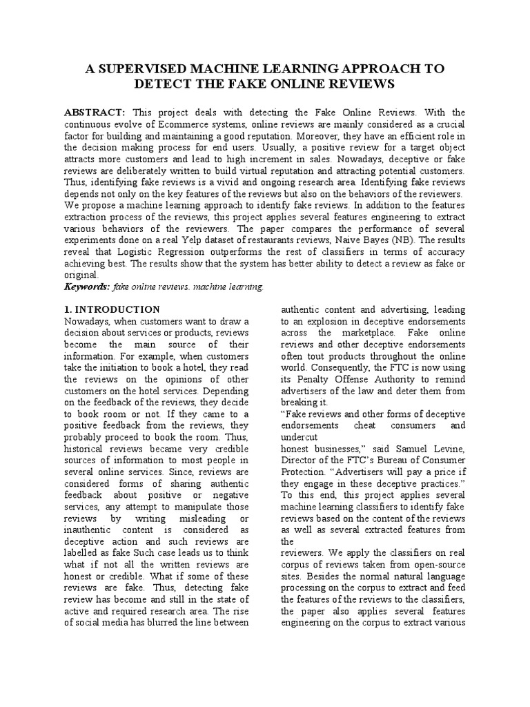 A Supervised Machine Learning Approach To Detect The Fake Online ...