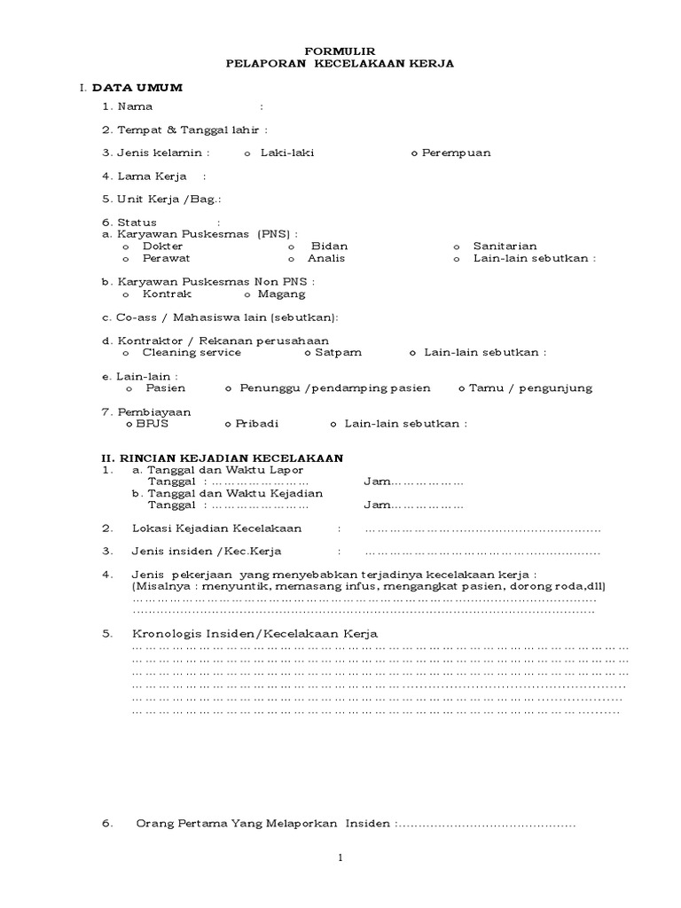 Formulir Kecelakaan Kerja Pdf