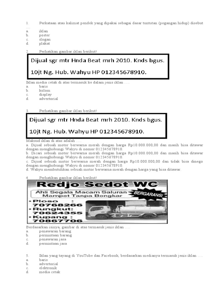 Soal Bin Kls 8 Iklan Slogan Poster | PDF