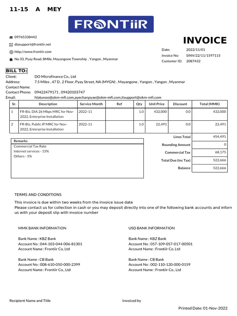 Invoice for Internet Services - Nov 2022 | PDF | Banks | Invoice
