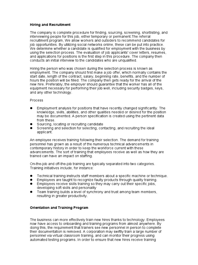 Hiring and Recruitment - Orientation and Training Program | PDF ...