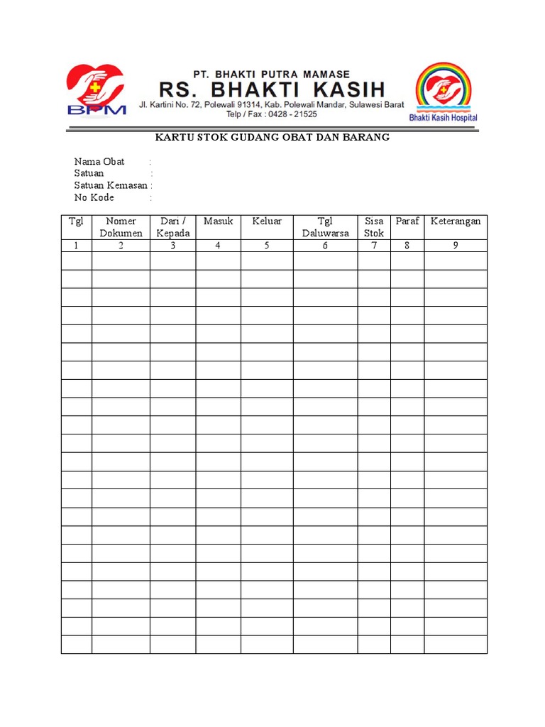 BLANKO Kartu Stok Gudang Obat Dan Barang RSBK | PDF