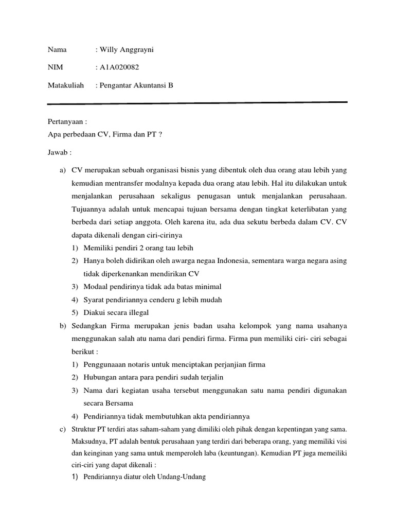 Perbedaan CV, Prima Dan PT | PDF