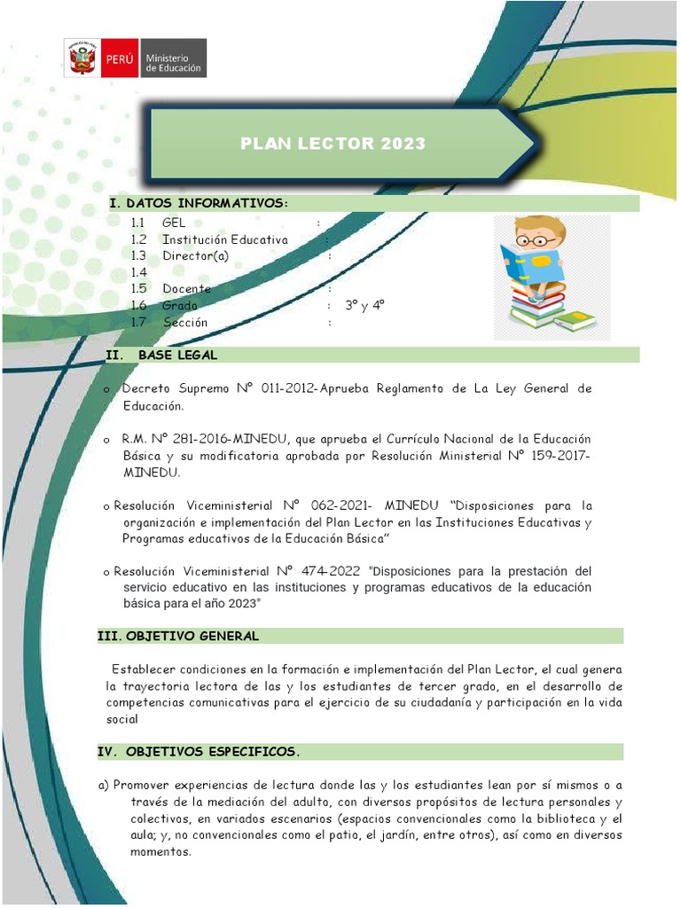 Plan Lector-2023 - Educaciòn Primaria | PDF | Salón de clases | Información