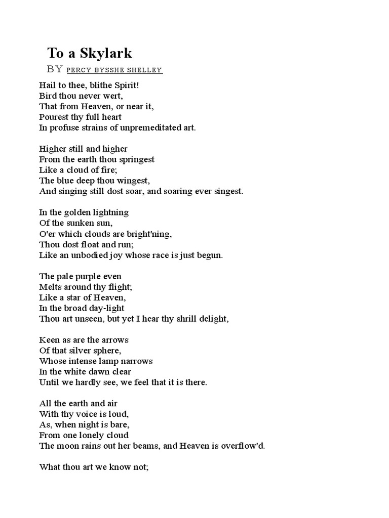 To A Skylark: Percy Bysshe Shelley | PDF