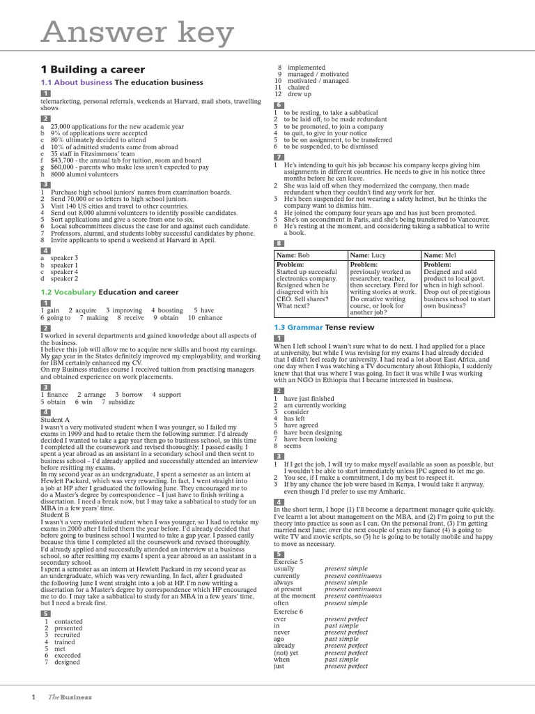 The Business Upper-Intermediate Answer Key | PDF | Computer Network ...