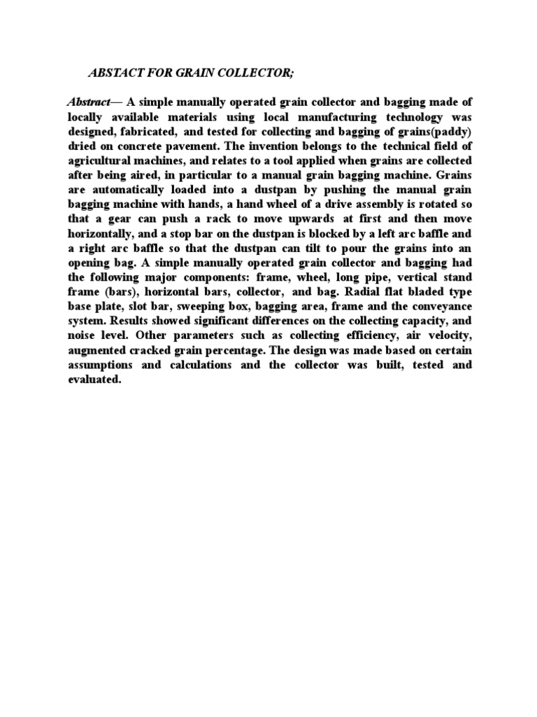 Abstact For Grain Collector Abstract - A Simple Manually Operated Grain Collector and Bagging ...