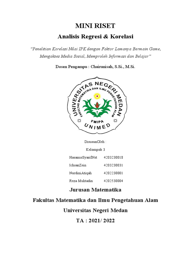 Mini Riset Analisis Regresi & Korelasi - Kelompok 3 - PSM B 2020 | PDF