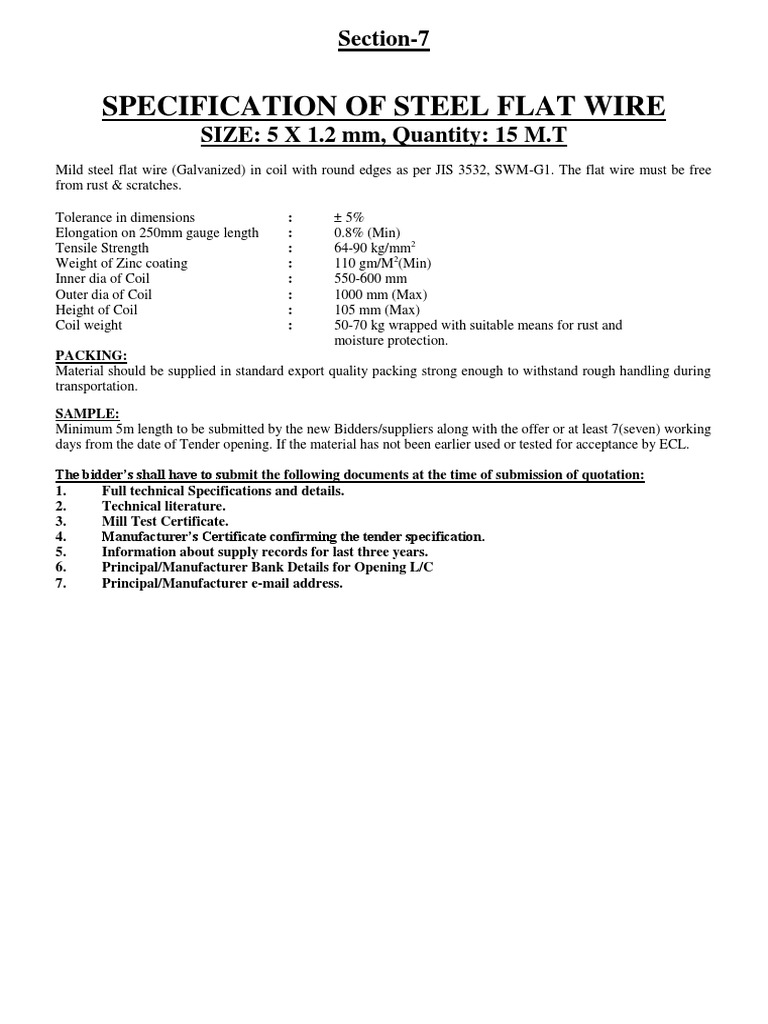 Specification - Steel Flat Wire, 5X1.2 MM | PDF