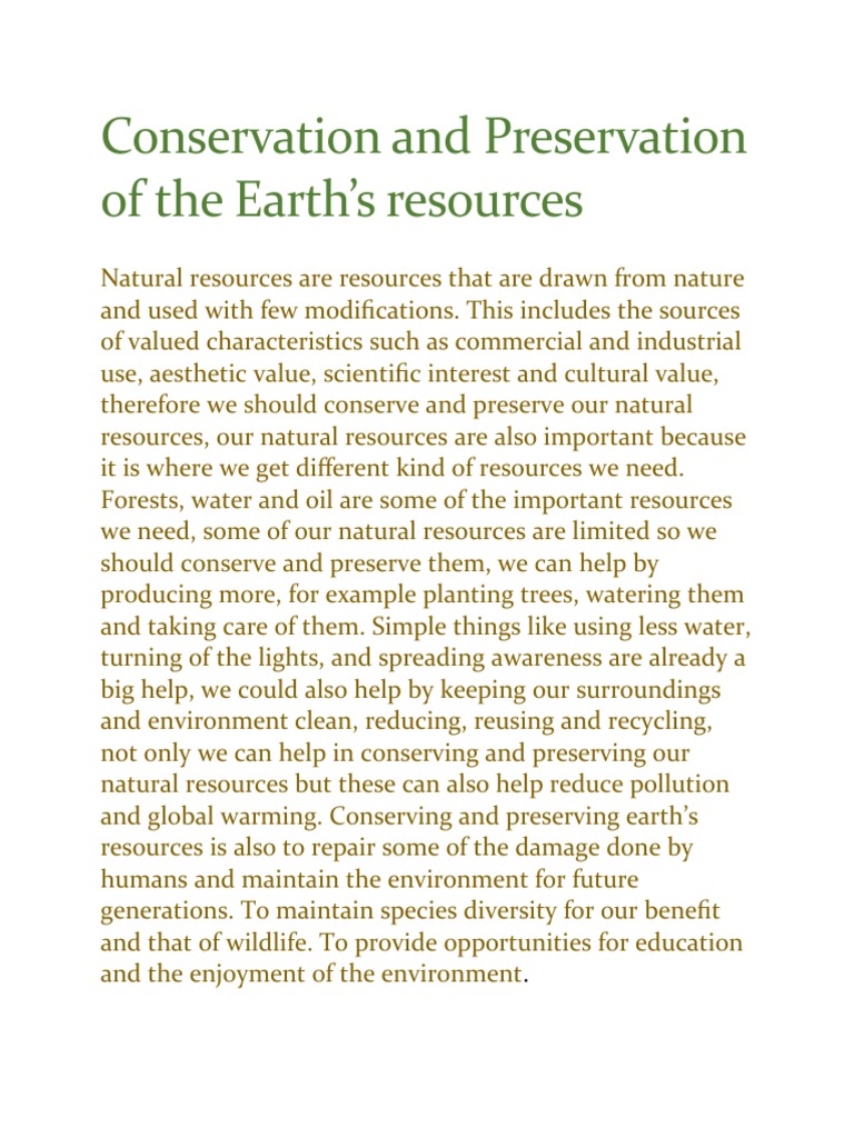 Conserving Earth's Natural Resources | PDF | Wellness | Science ...