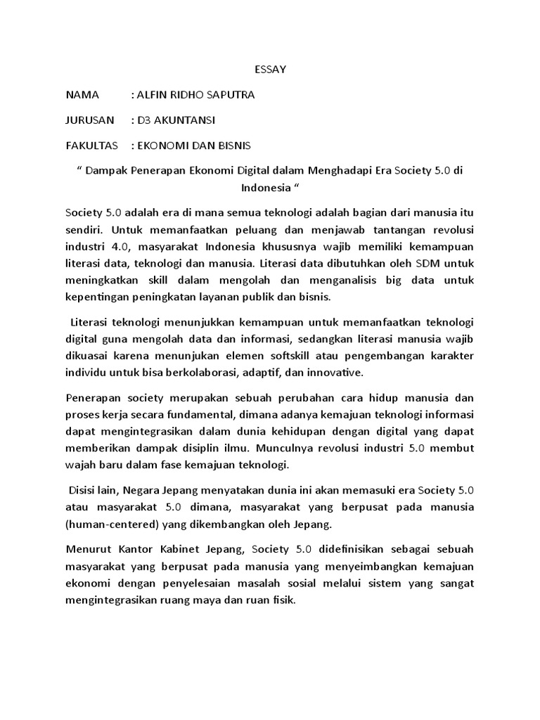 Essay Ekonomi Society | PDF | Politik