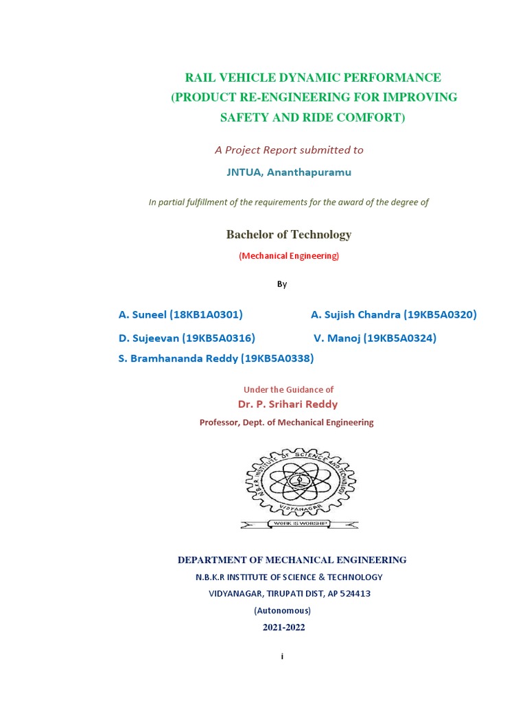 Rail Vehicle Dynamic Performance (Product Re-Engineering For Improving Safety and Ride Comfort ...