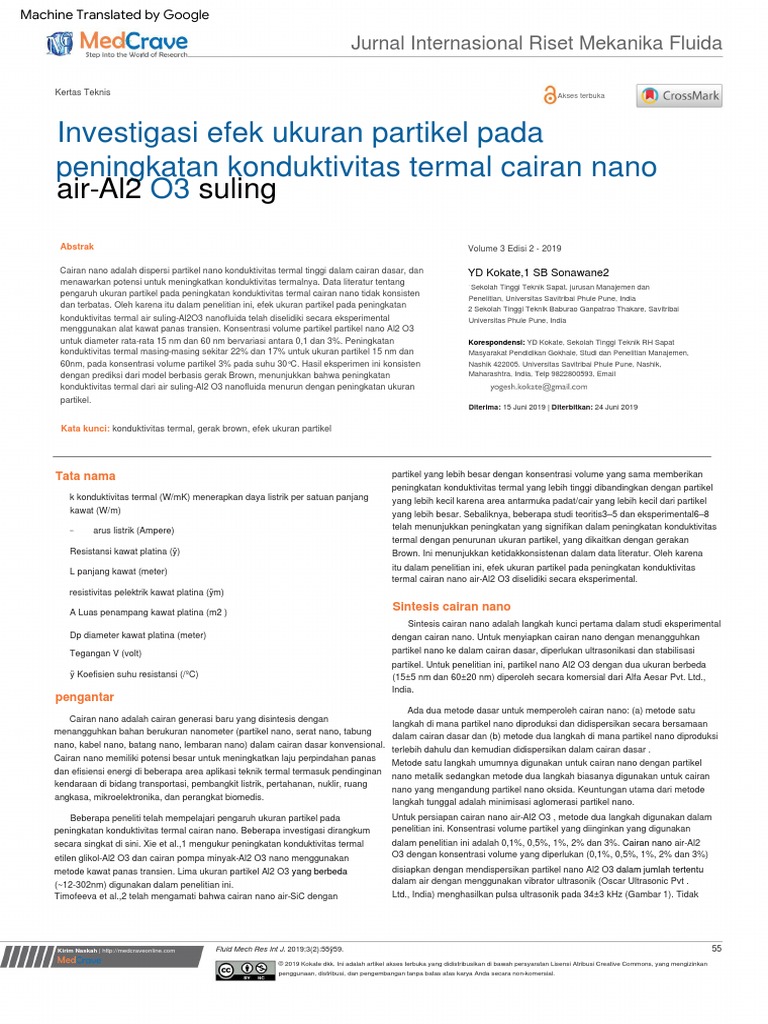 Investigasi Efek Ukuran Partikel Pada Peningkatan Konduktivitas Termal Cairan Nano O3 | PDF