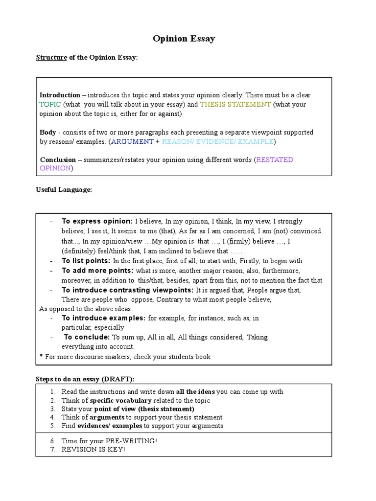 Opinion Essay: Topic | PDF | Essays | Reason