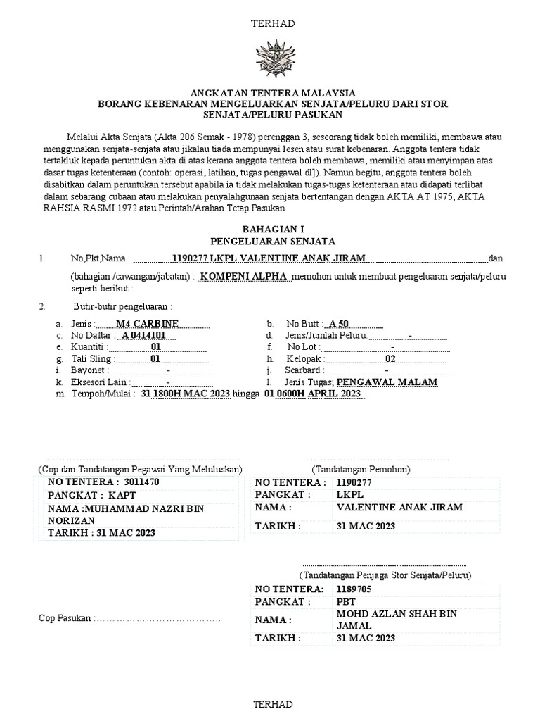 Borang Senjata Muka Depan | PDF