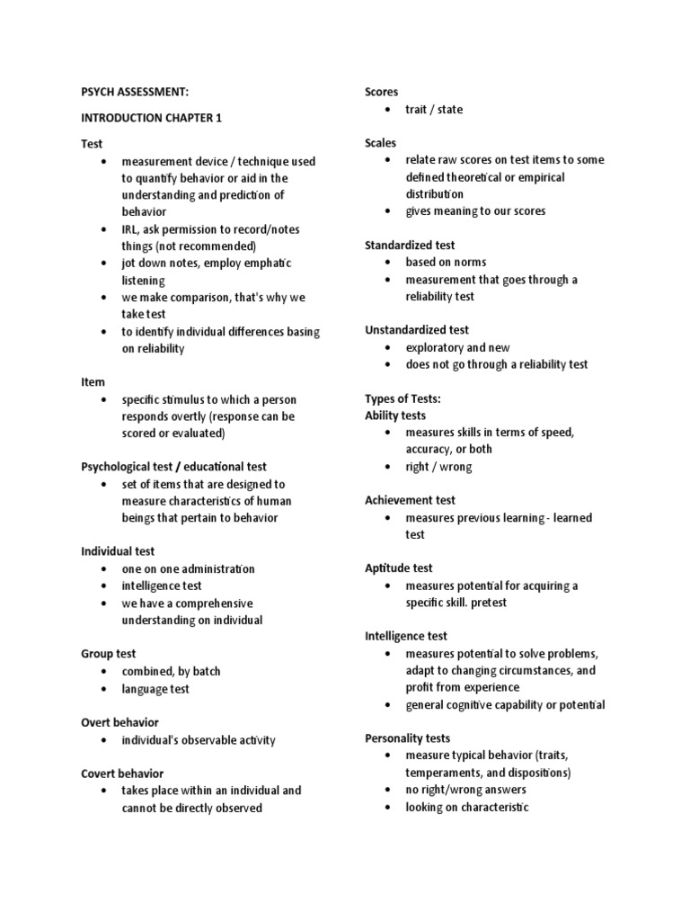 Psych Assessment Chap 1 | PDF | Wechsler Adult Intelligence Scale ...