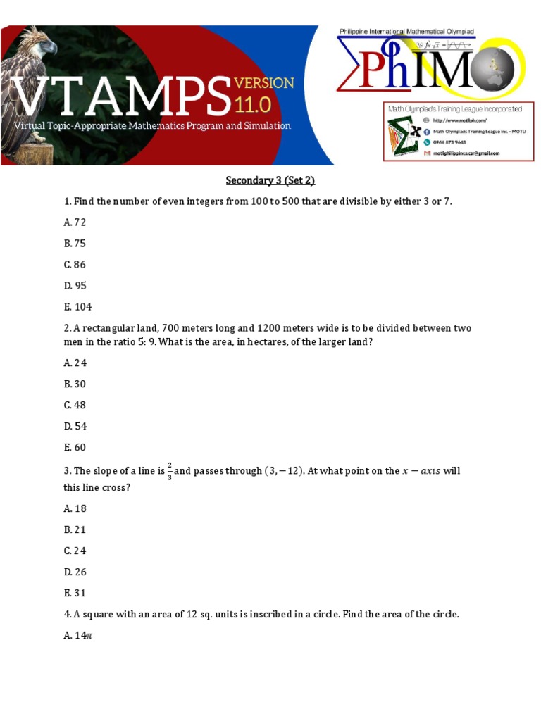 VTAMPS 11.0 Secondary 3 Set 2 | PDF | Area | Circle