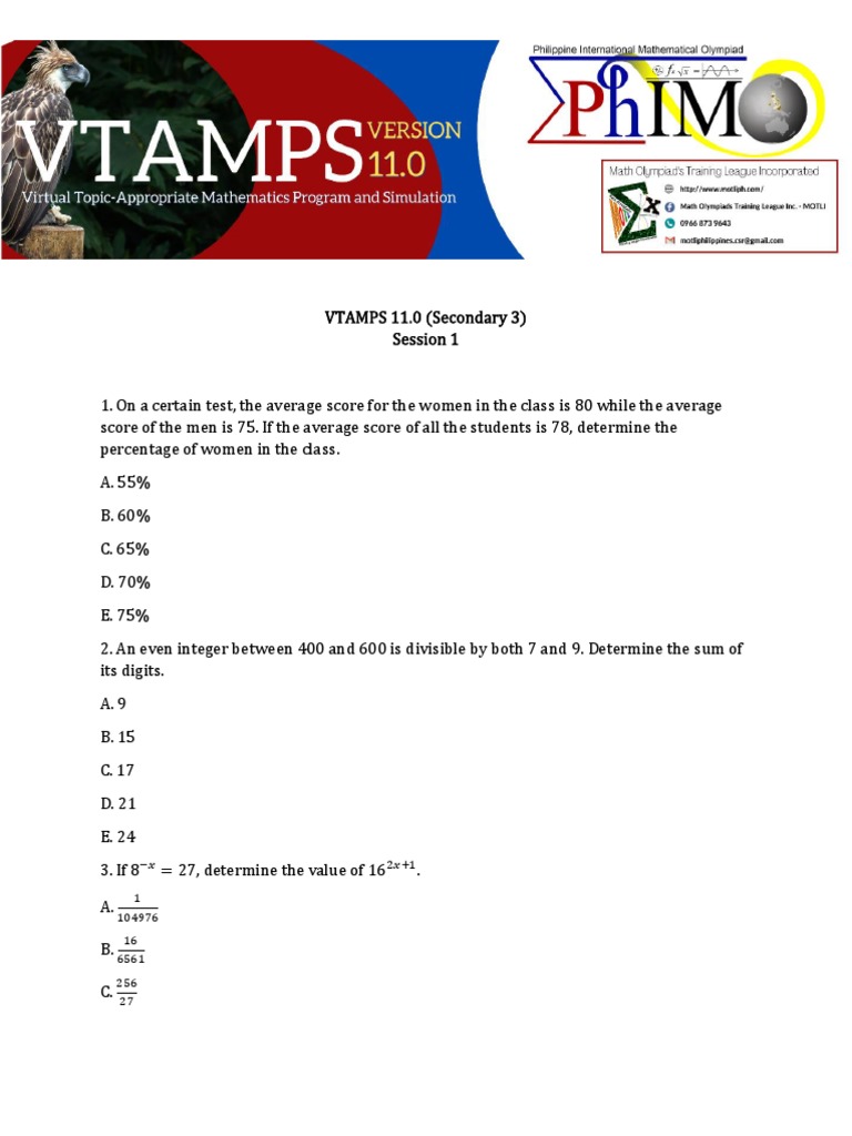 VTAMPS 11.0 Secondary 3 Set 1 | PDF | Factorization | Area