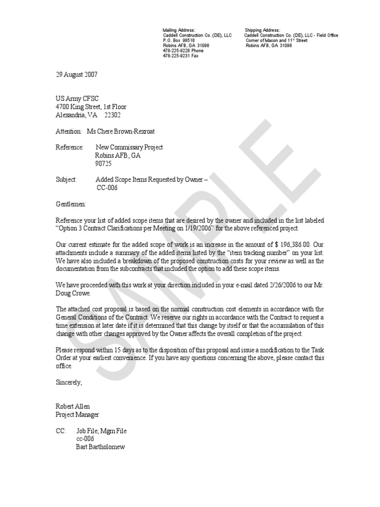 Sample Added Scope Letter | PDF Sample Added Scope Letter | PDF