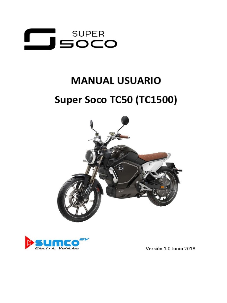 Manual de Usuario Super Soco TC50 | PDF | Cargador de batería | Motocicleta
