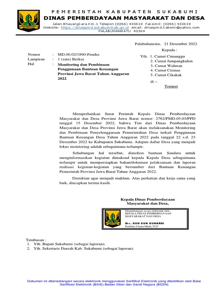 Surat Monev DPMD Provinsi | PDF