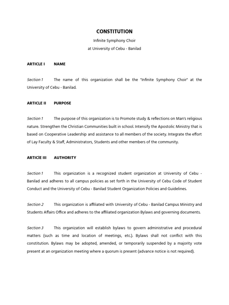 Infinite Symphony Choir Constitution and Bylaws | PDF | Committee ...